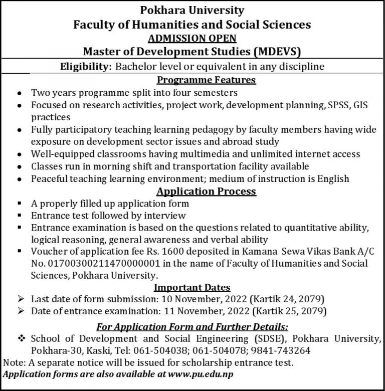 Revised admission notice for MDEVS - An Official Site of Pokhara University