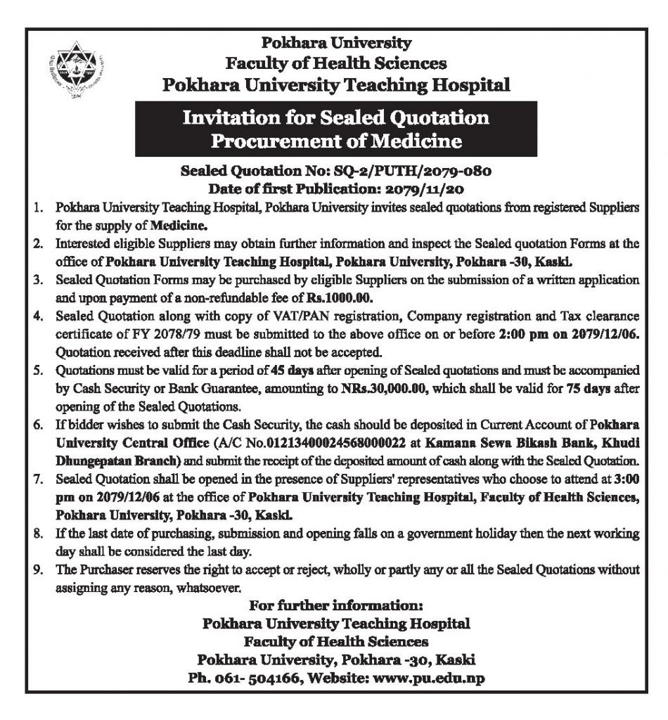 Faculty of Health Sciences: Invitation for Sealed Quotation Procurement ...